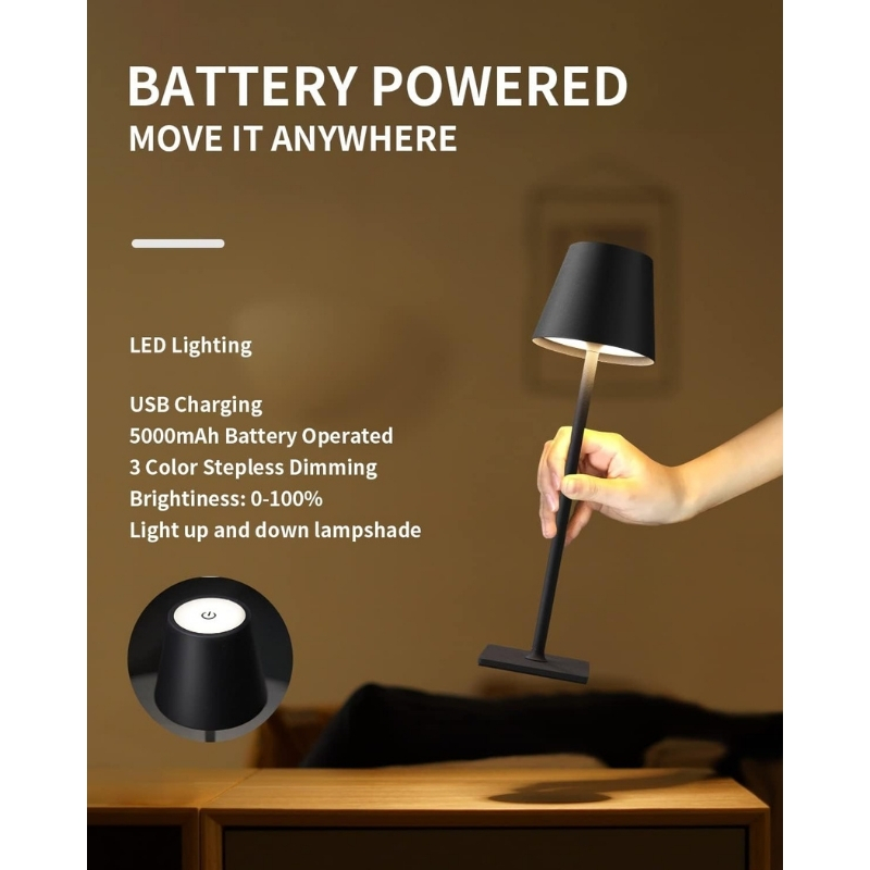 1+1 ΔΩΡΟ Επιτραπέζιο φωτιστικό αφής LED Metal Black επαναφορτιζόμενο ...