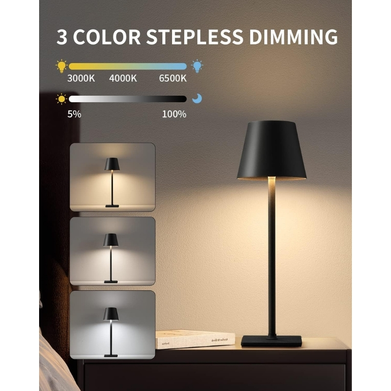 1+1 ΔΩΡΟ Επιτραπέζιο φωτιστικό αφής LED Metal Black επαναφορτιζόμενο ...